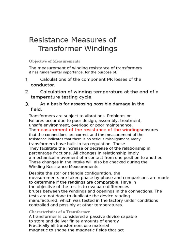 Resistance Measurements of Transformer Windings | PDF | Inductor ...