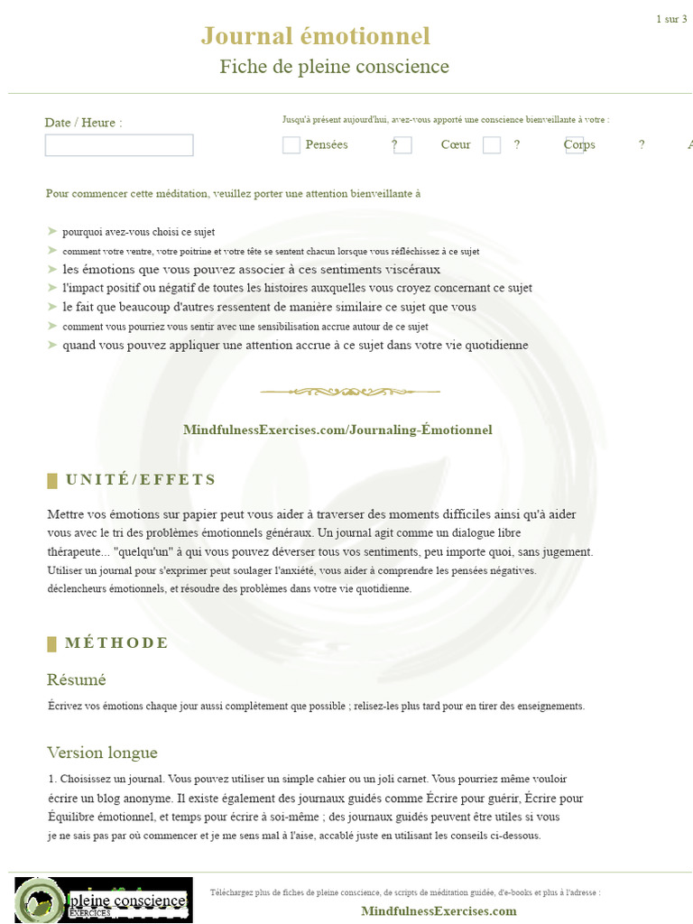 Journal émotionnel : Guide pratique | PDF | Émotions | Pleine conscience