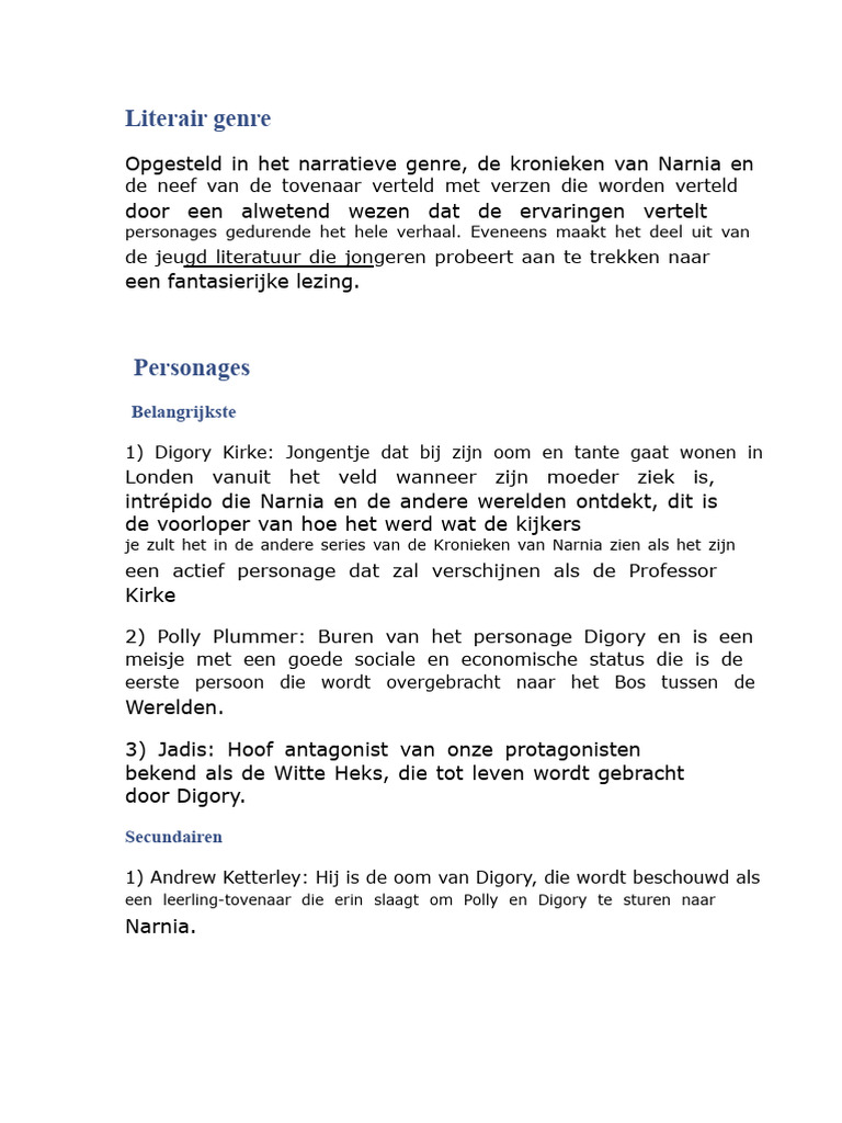 De Neef Van de Tovenaar Personages | PDF