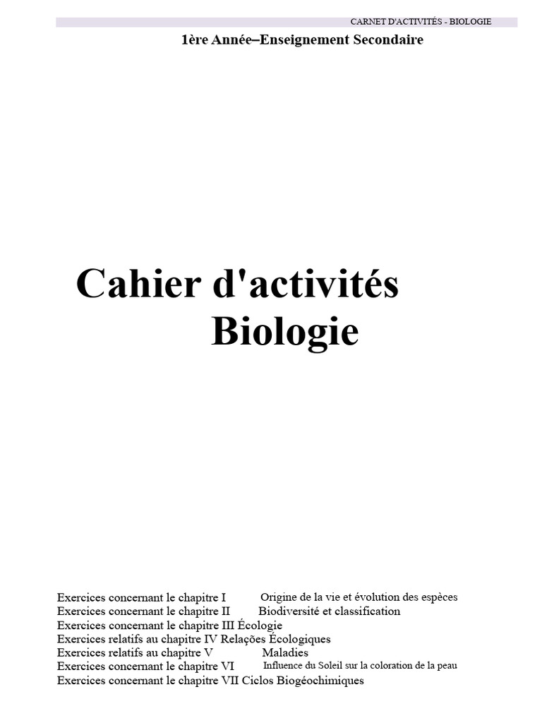 12 Cahier D'activités en Biologie 1ère Année | PDF | Écologie | Maïs