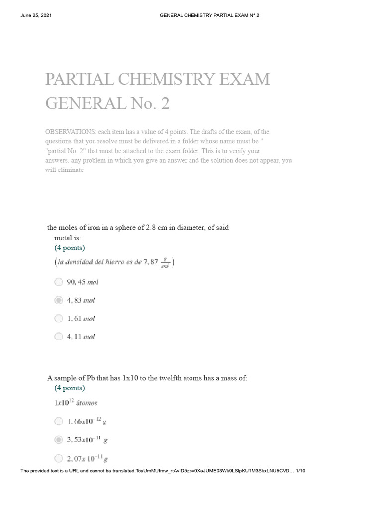 General Chemistry Midterm Exam #2 | PDF | Chemistry | Oxide