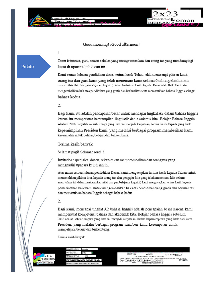 Pidato dalam Bahasa Inggris untuk Sekolah Dasar RESMI | PDF