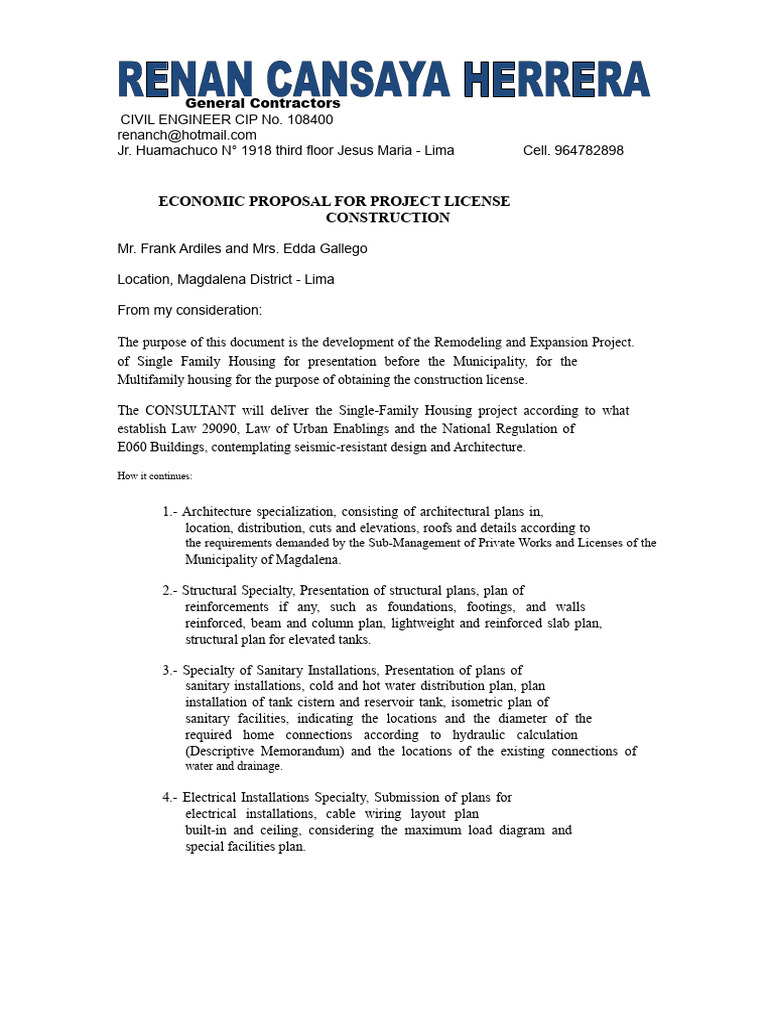 Economic Proposal For The Preparation of Project For The License ...