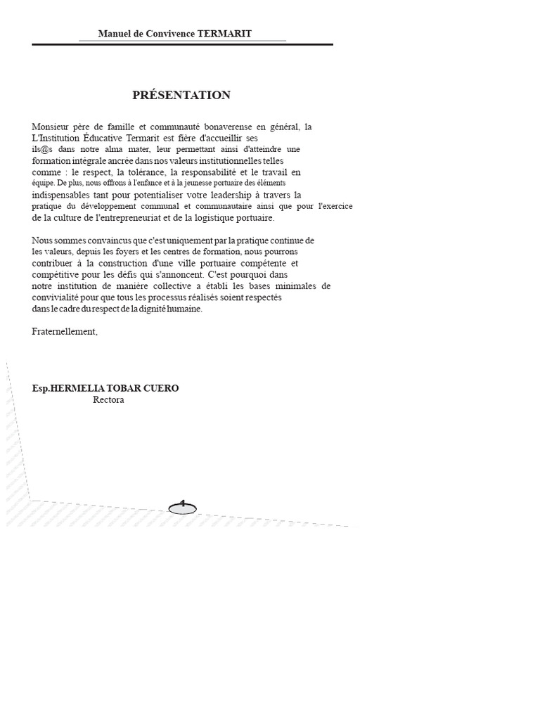 Manuel de Convivence de l'Institution Termarit | PDF | Enseignants ...