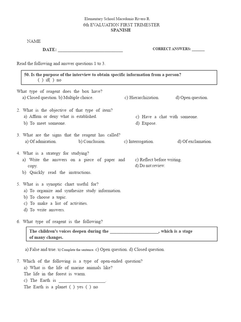 6th Grade Evaluation: First Trimester | PDF | Homo | Multiple Choice