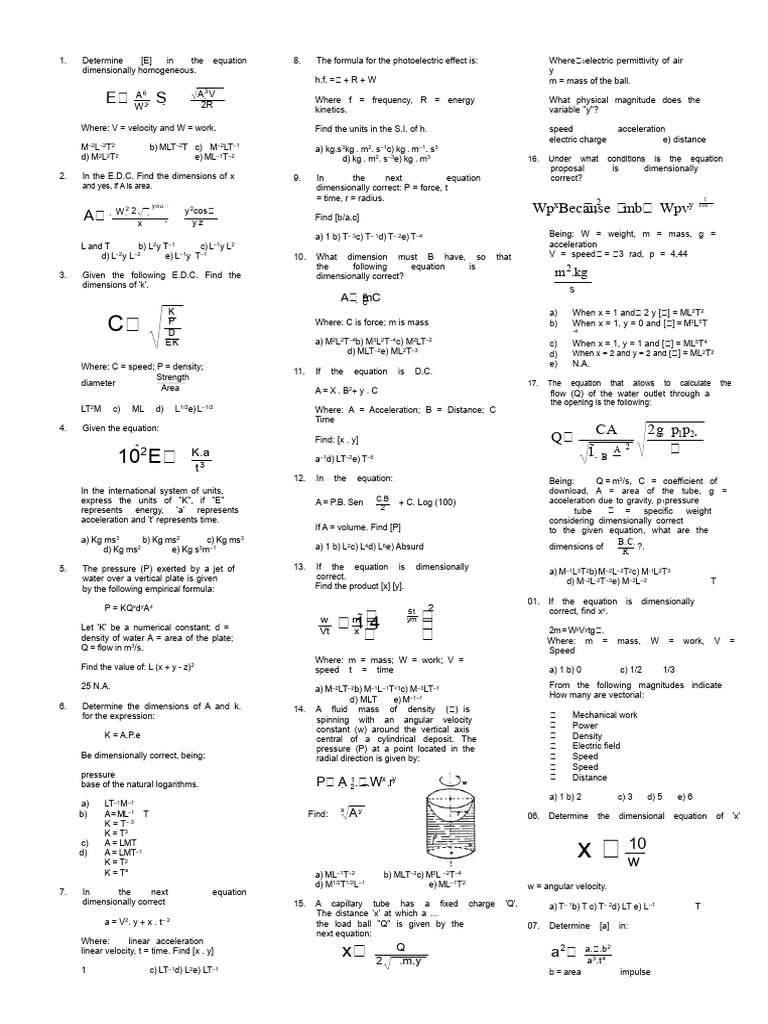Dimensional-Equations Problems | PDF | Velocity | Force