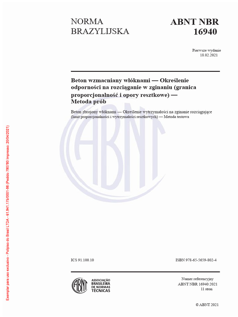 Abnt - 16940 - Beton Wzmocniony Włókniami - Określenie Wytrzymałości | PDF