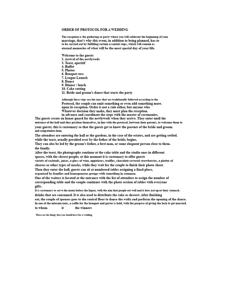 Wedding Reception Protocol Guide | PDF | Godparent | Bishop