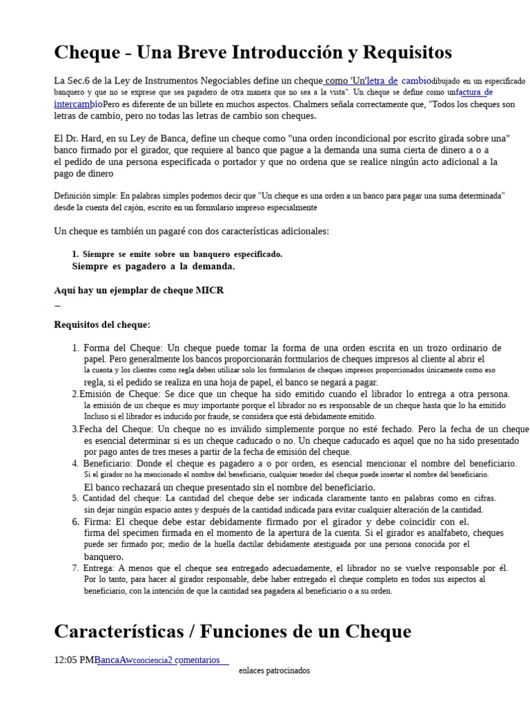 Requisitos Esenciales del Cheque | PDF | Cheque | Bancos