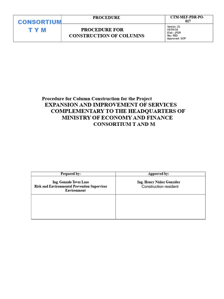 Column Construction Procedure Guide | PDF | Occupational Safety And ...