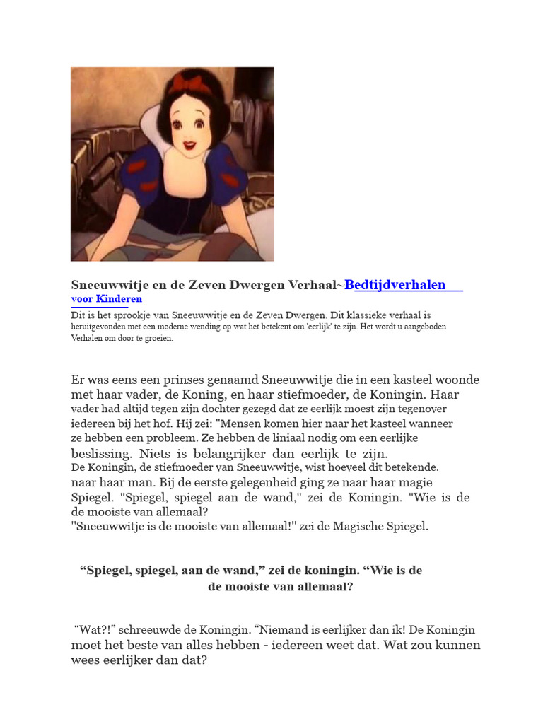 Sneeuwwitje en de Zeven Dwergen Verhaal | PDF