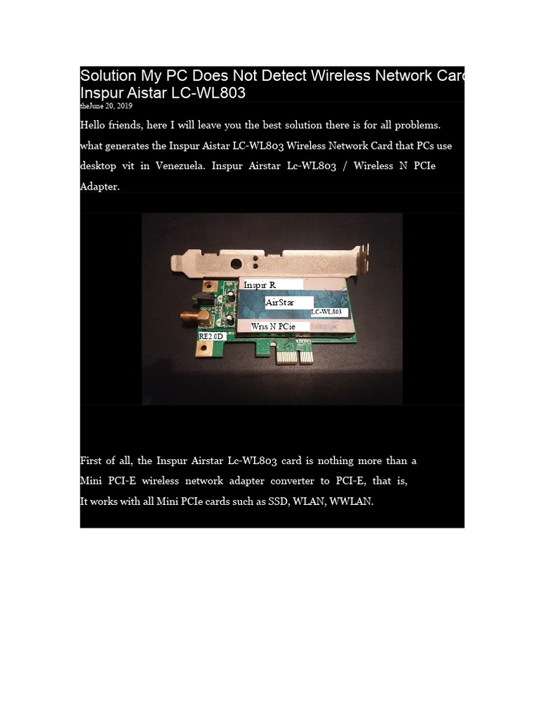 Solution My PC Does Not Detect Wireless Network Card Inspur Aistar LC | PDF