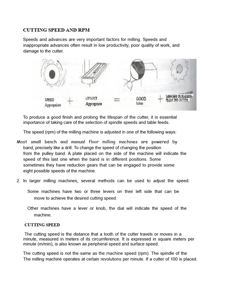 Milling Machine RPM and Cutting Speed | PDF | Secondary Sector Of The ...