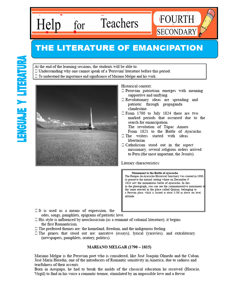 The Literature of Emancipation For Fourth Grade of Secondary School | PDF