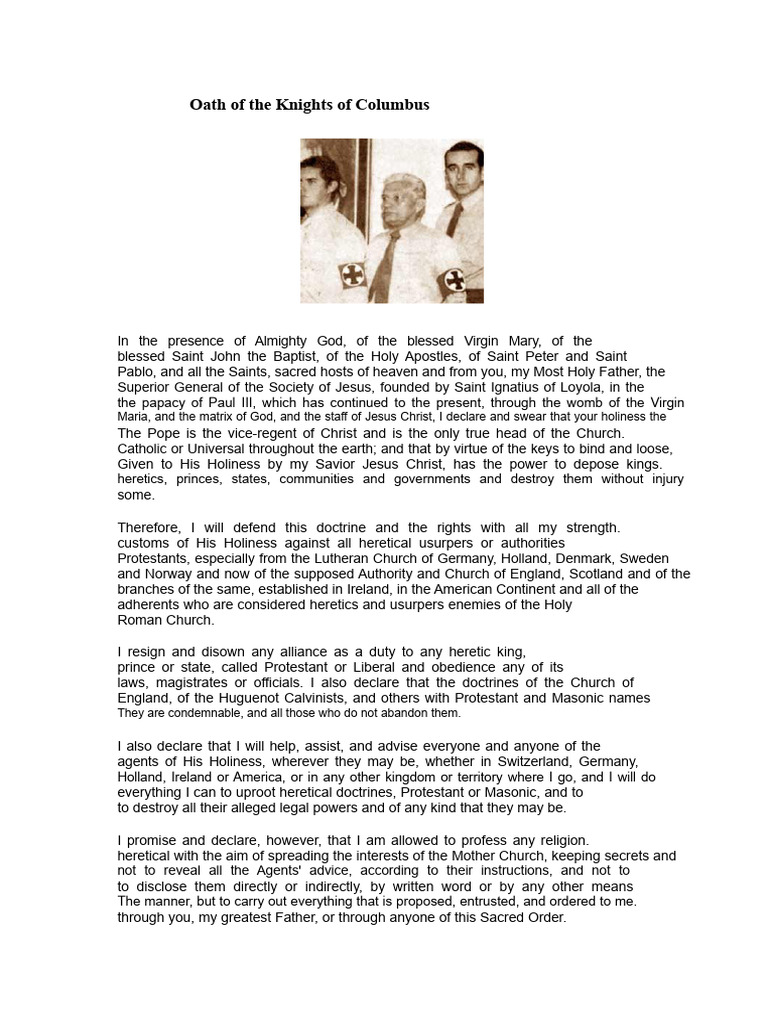 Knights of Columbus Oath Explained | PDF | Pope | Catholic Church