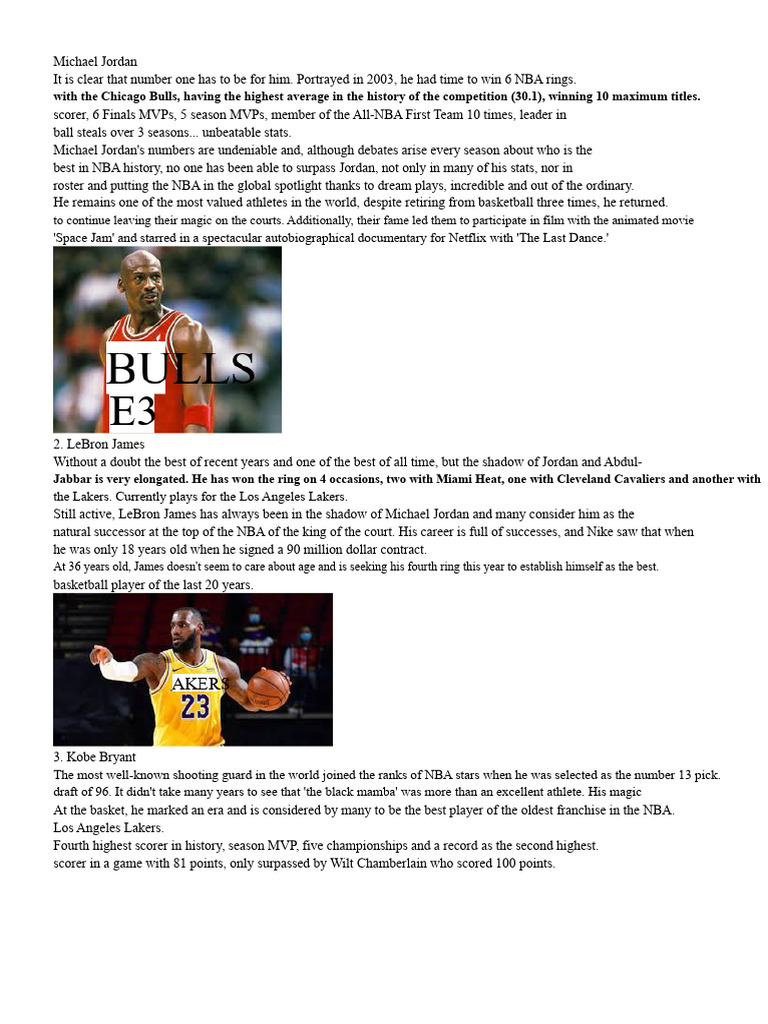 Biographies of Basketball Players | PDF | Los Angeles Lakers | Kobe Bryant