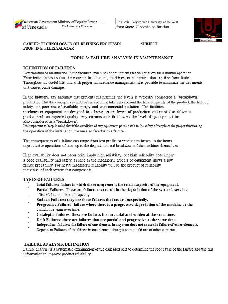 Topic 3 Failure Analysis in Maintenance | PDF | Reliability Engineering ...