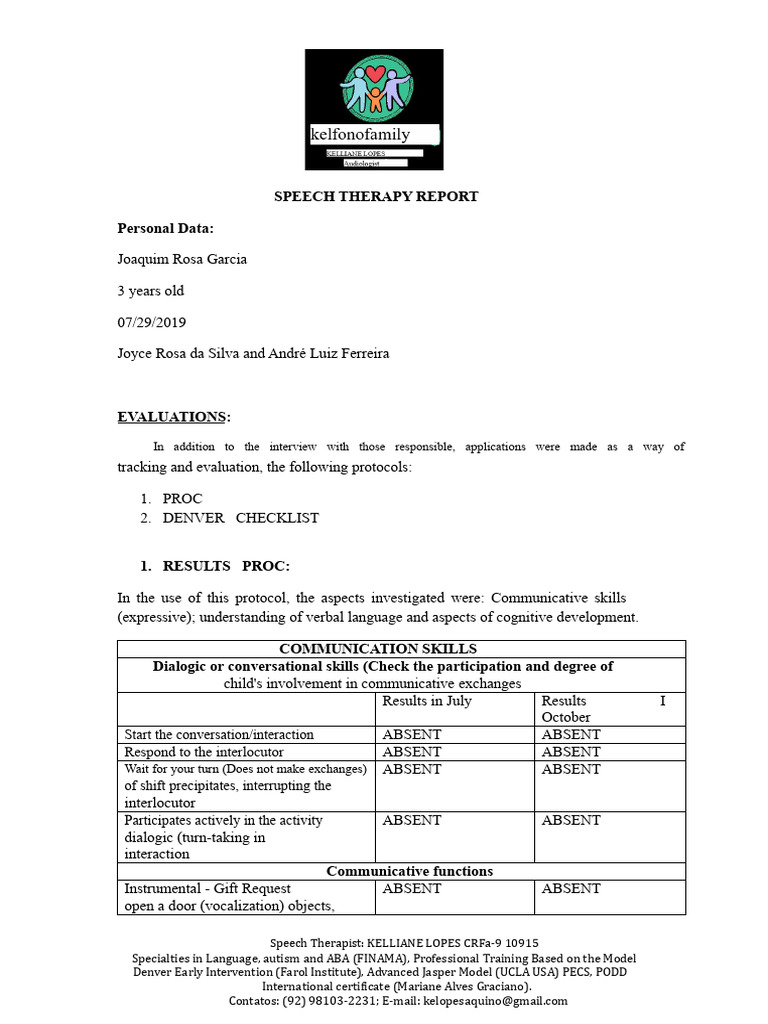 Speech Therapy Report Joaquim 2 | PDF | Speech | Psychotherapy