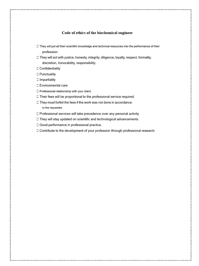 Biochemical Engineer Code of Ethics | PDF | Profession | Confidentiality