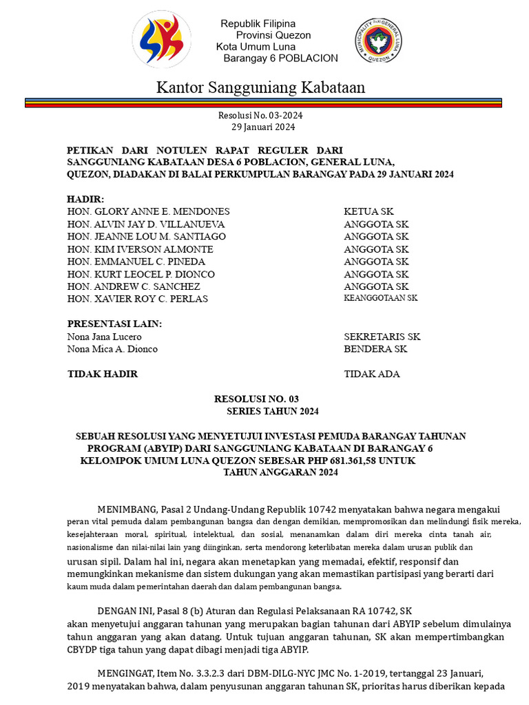 SK Resolusi Tentang Perssetujuan Abyip | PDF