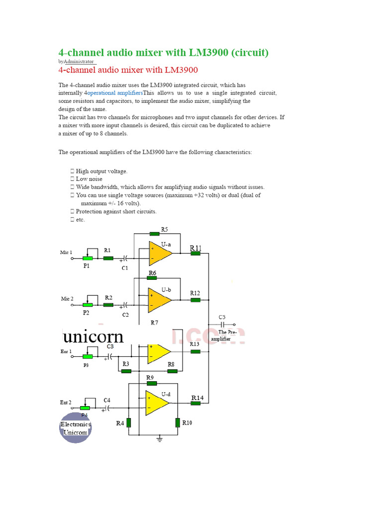 LM3900-Based 4-Channel Audio Mixer | PDF