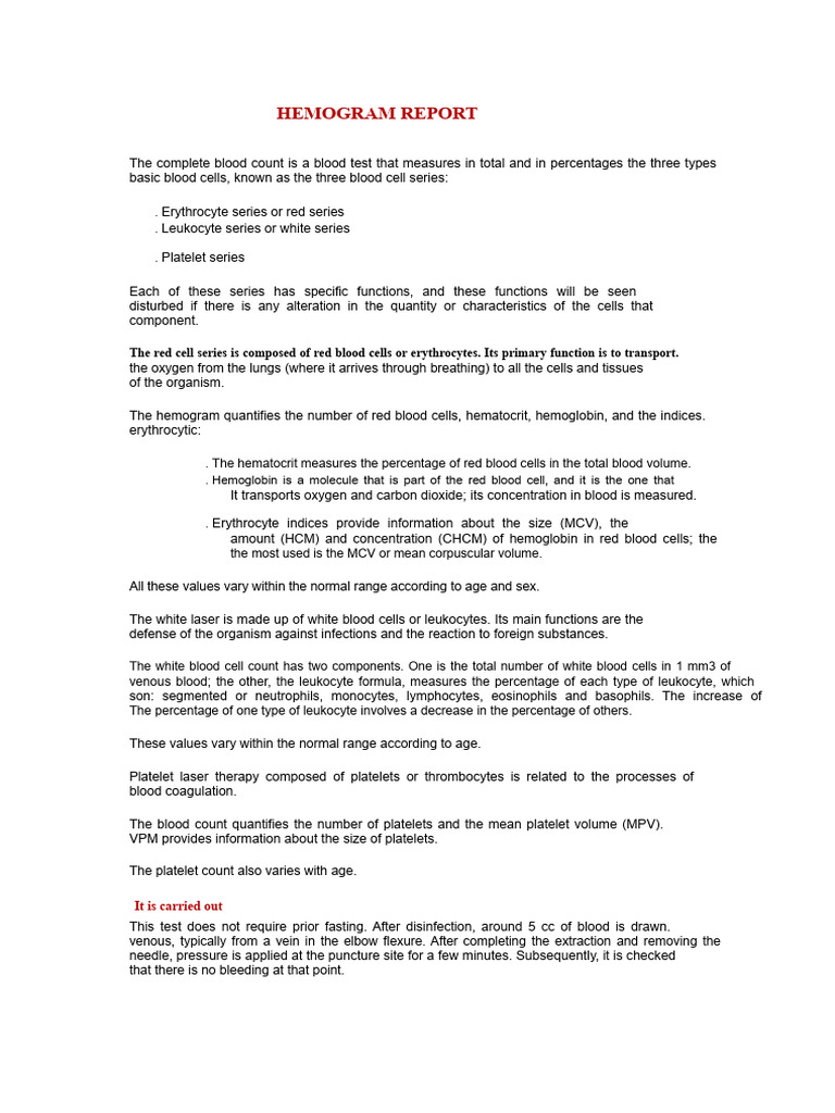 Complete Blood Count Report | PDF | Blood Cell | Blood