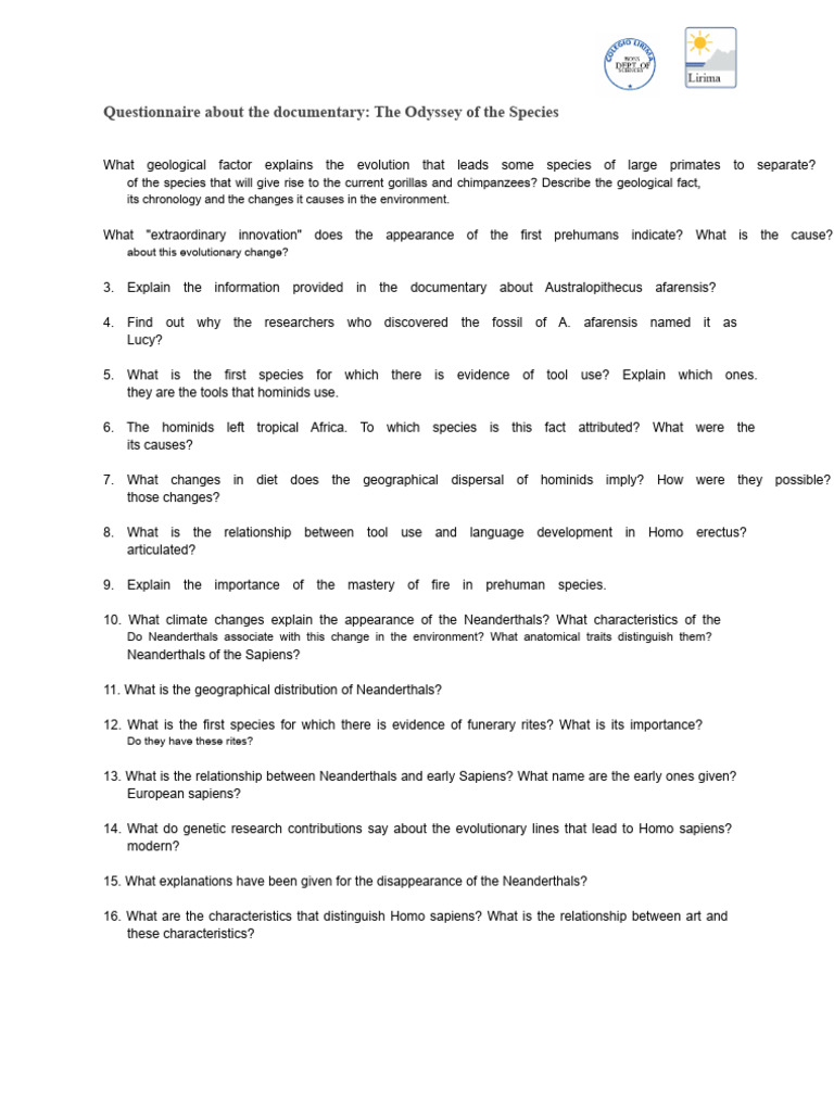 Odyssey Species Questionnaire | PDF
