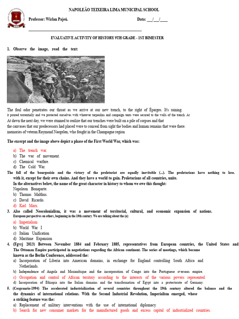 Assessment of Imperial History, World War I, and The Russian Revolution ...