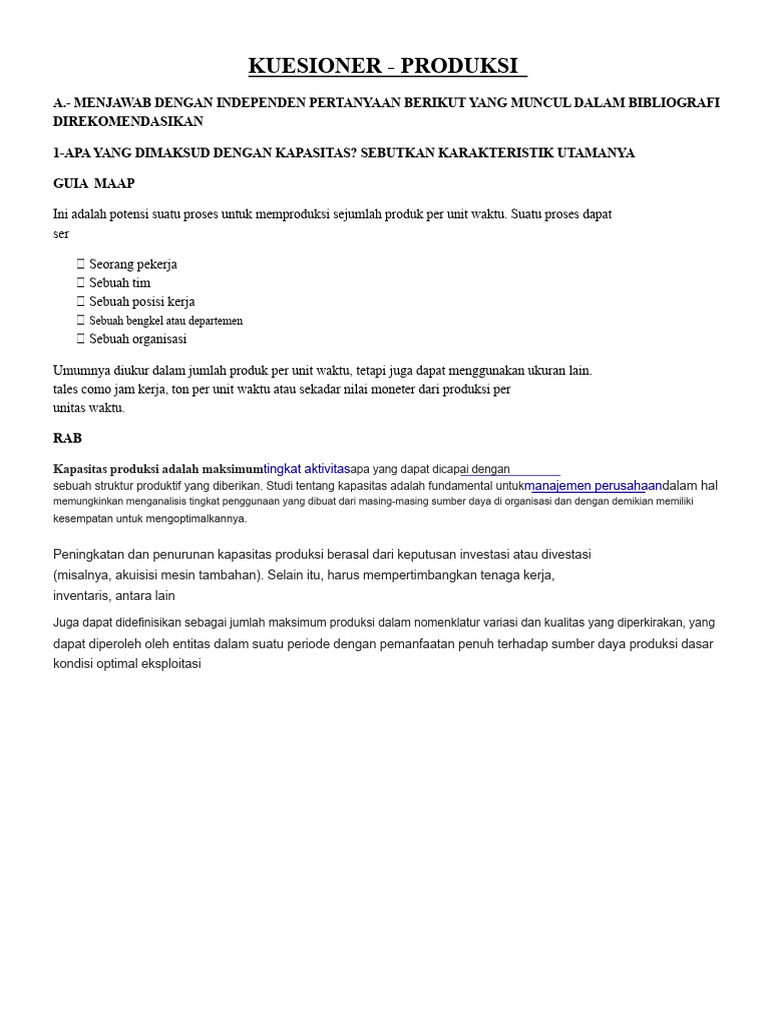 KUESIONER PRODUKSI UTEPSA | PDF