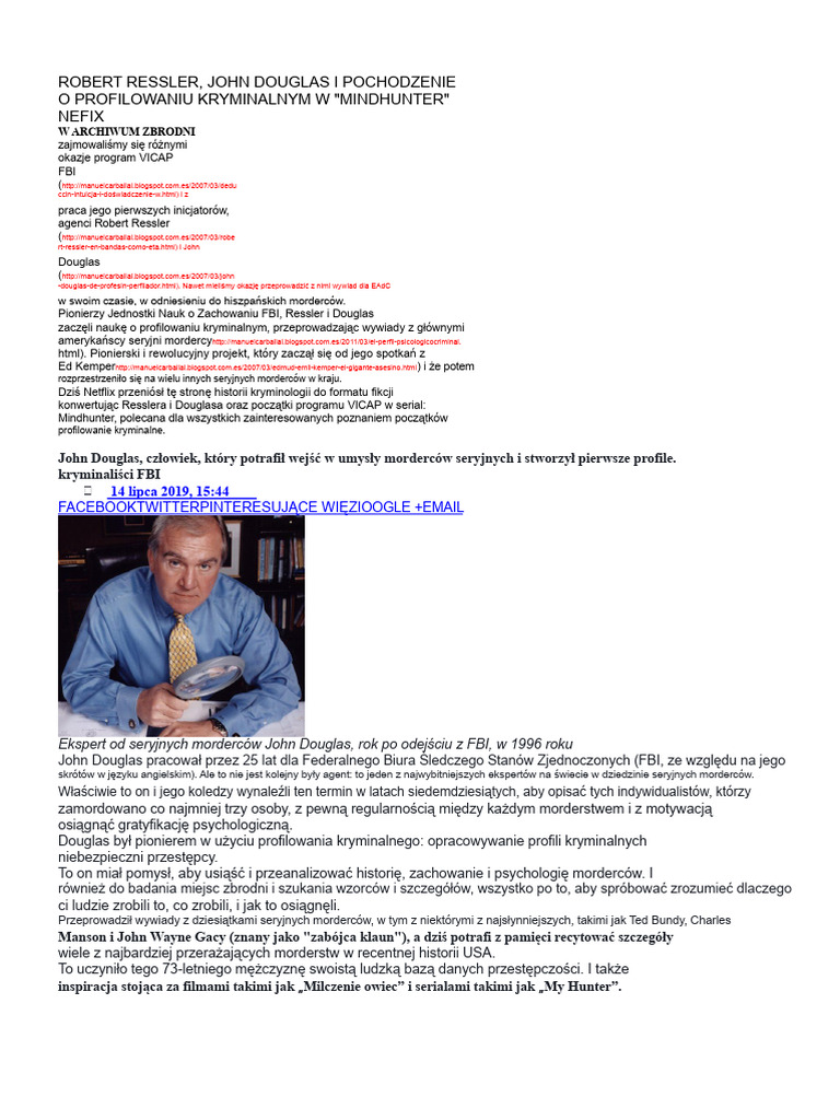 Robert Ressler, John Douglas I Pochodzenie Profilowania Kryminalnego | PDF