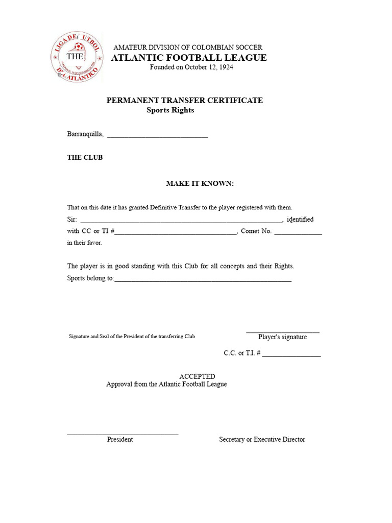 Format For Final Transfer of Sports Rights | PDF