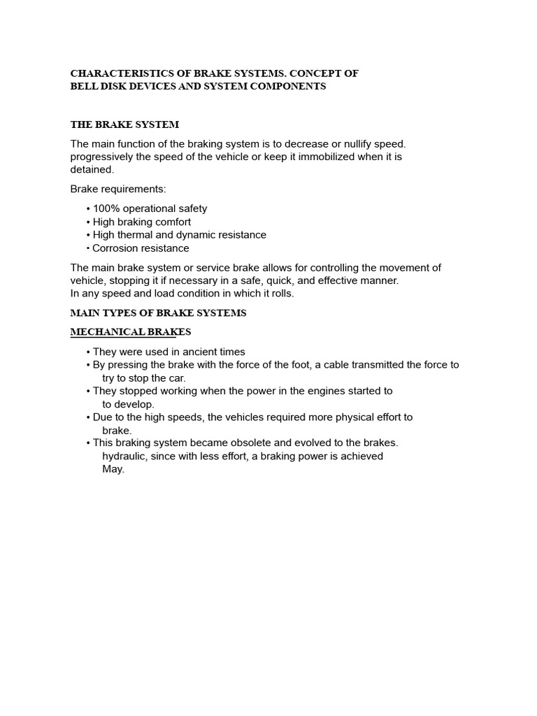 Brake Systems: Types and Characteristics | PDF | Brake | Vehicles