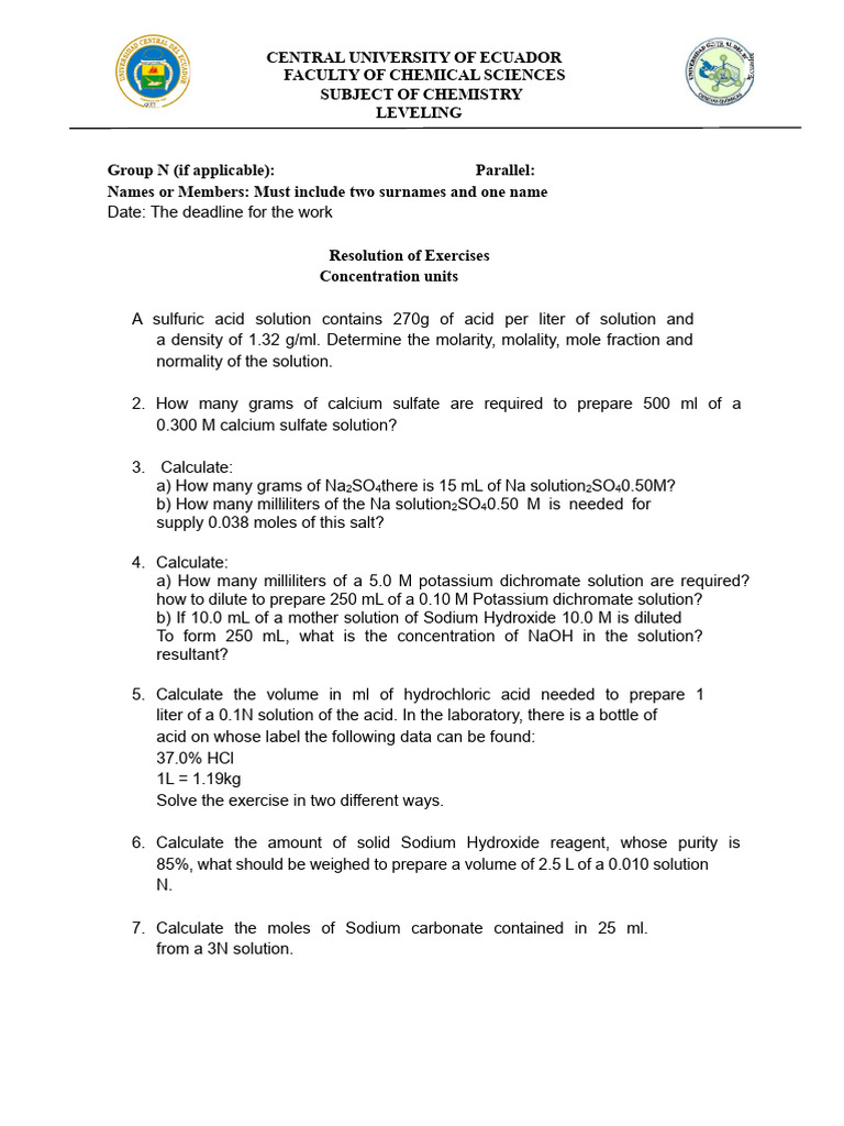 Chemistry Concentration Calculations Guide | PDF | Concentration | Acid