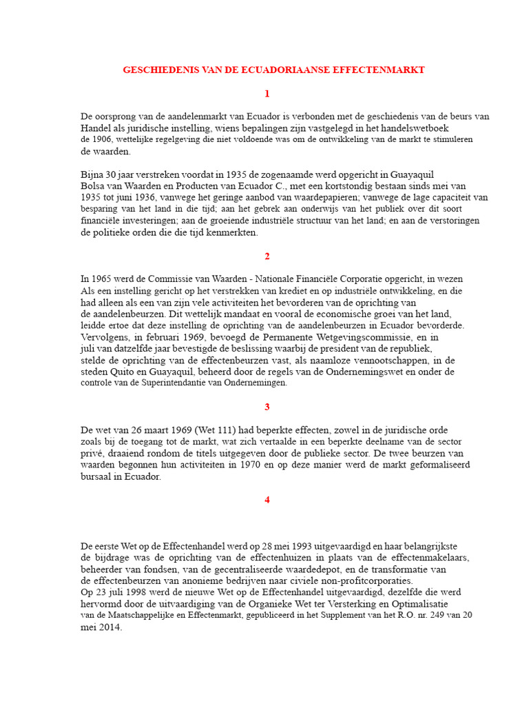 Geschiedenis Van de Ecuadoriaanse Effectenbeurs | PDF