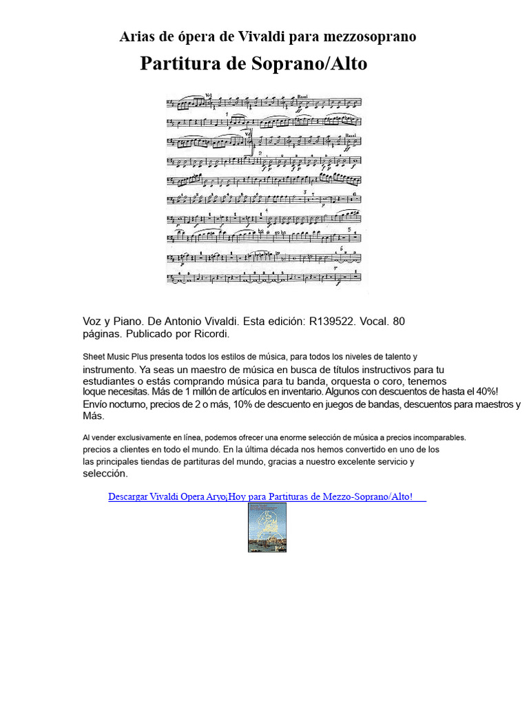 Partituras para Arias de Ópera de Vivaldi para Mezzosoprano y Alto | PDF
