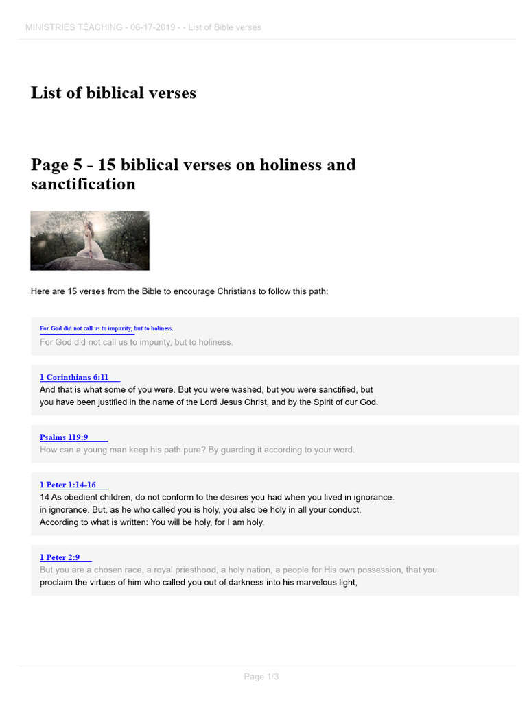 15 Bible Verses On Holiness and Sanctification. | PDF | Holiness ...