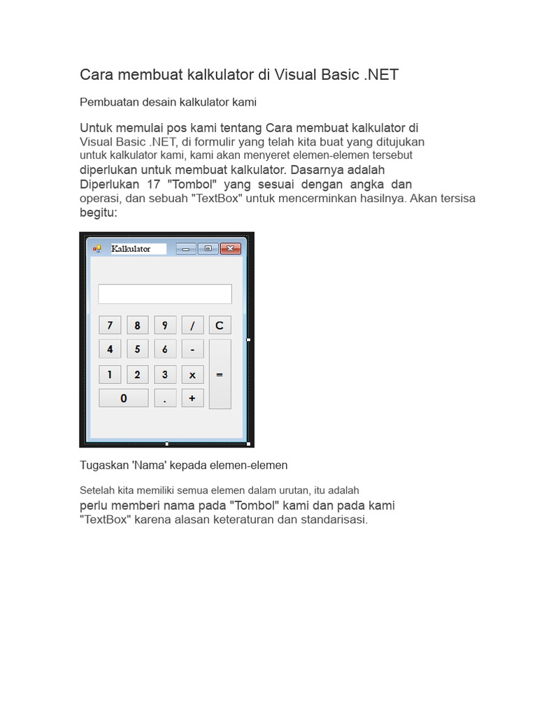 Cara Membuat Kalkulator Di Visual Basic | PDF