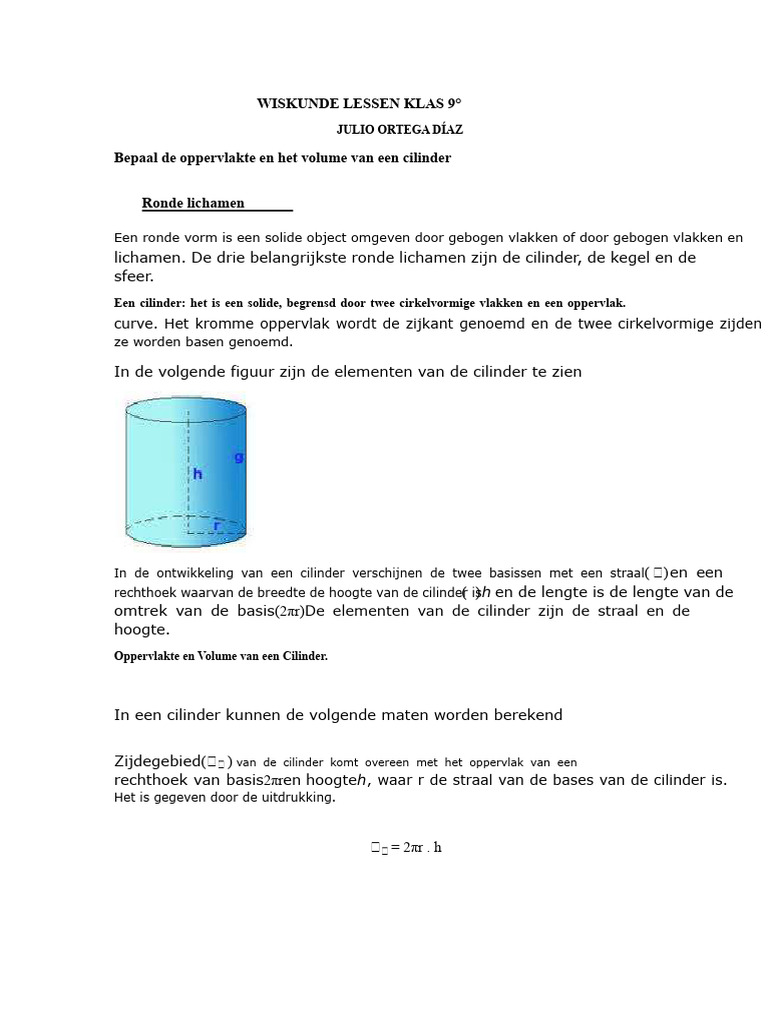 Oppervlakte en Volume Van Een Cilinder, Conus en Bal | PDF