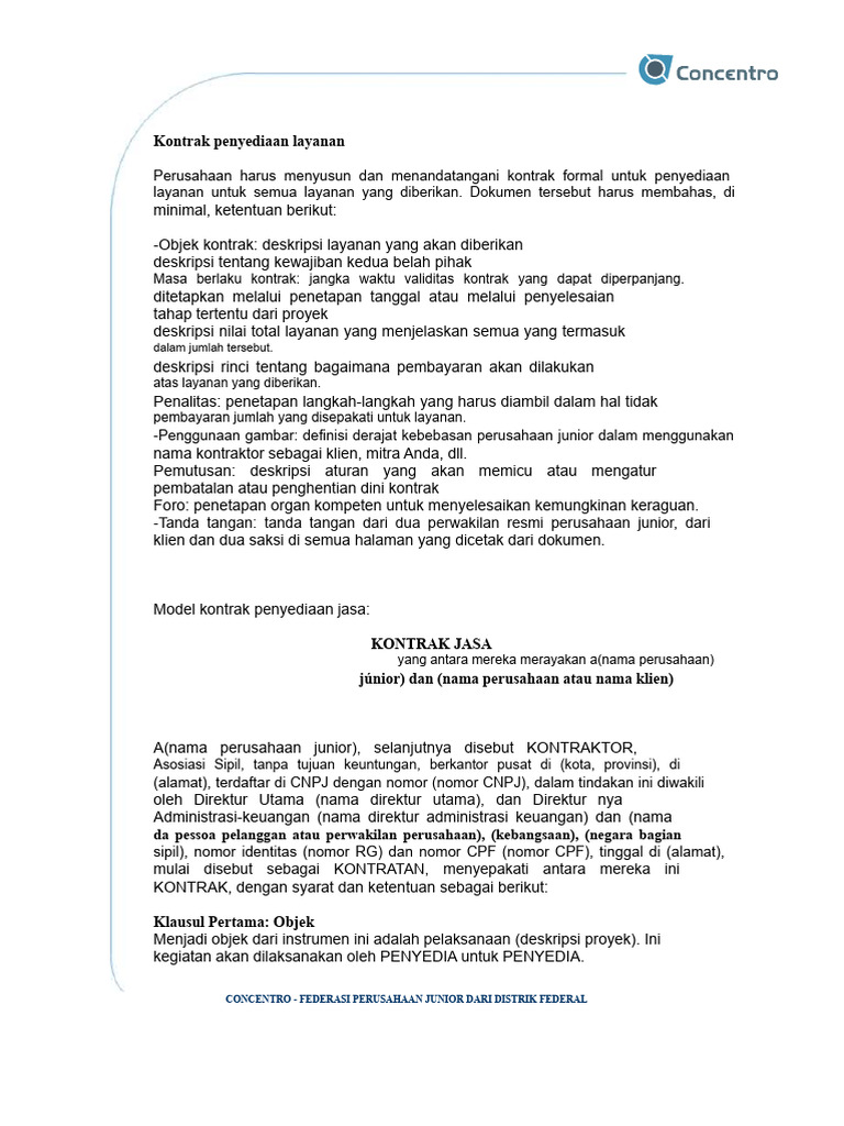 Panduan Kontrak Penyediaan Layanan | PDF