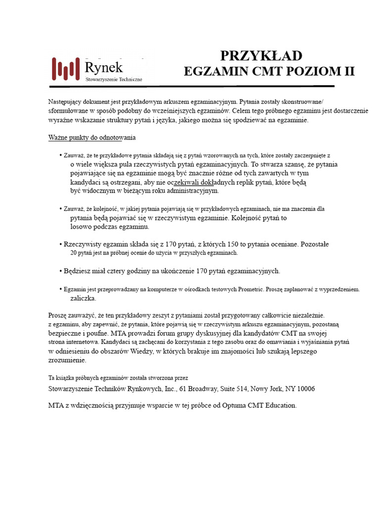 Sample CMT Level Ii Exam PDF | PDF