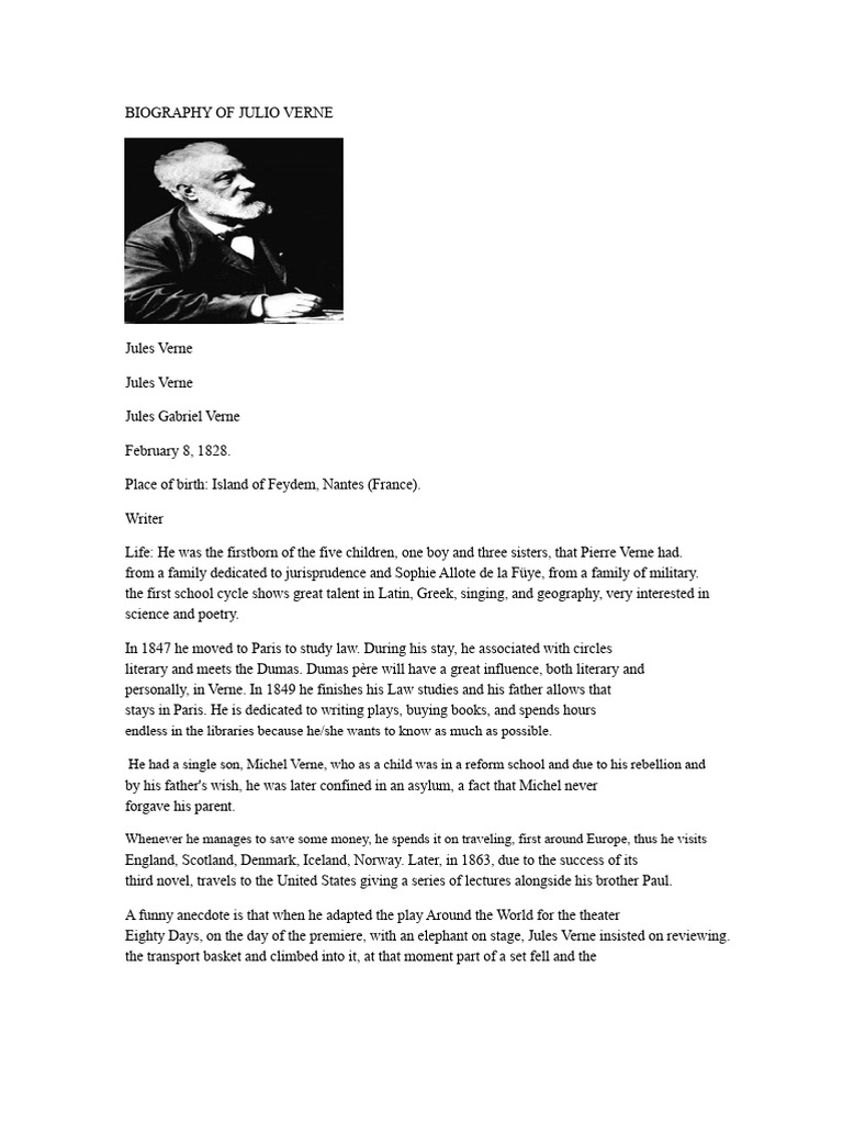 Biography of Jules Verne | PDF | Jules Verne