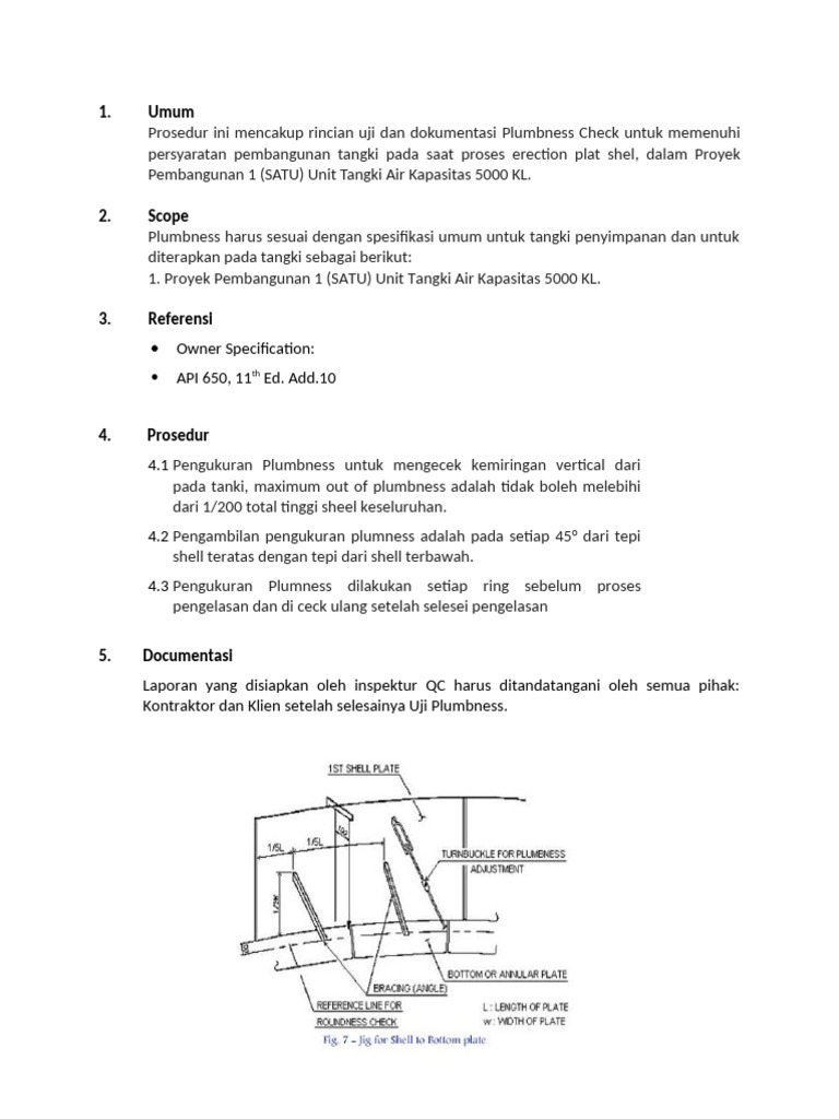 Prosedur Uji Plumbness Tangki Air | PDF
