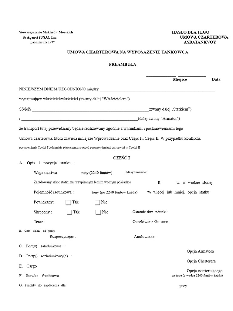 Umowa Czarterowa Asbatankvoy | PDF