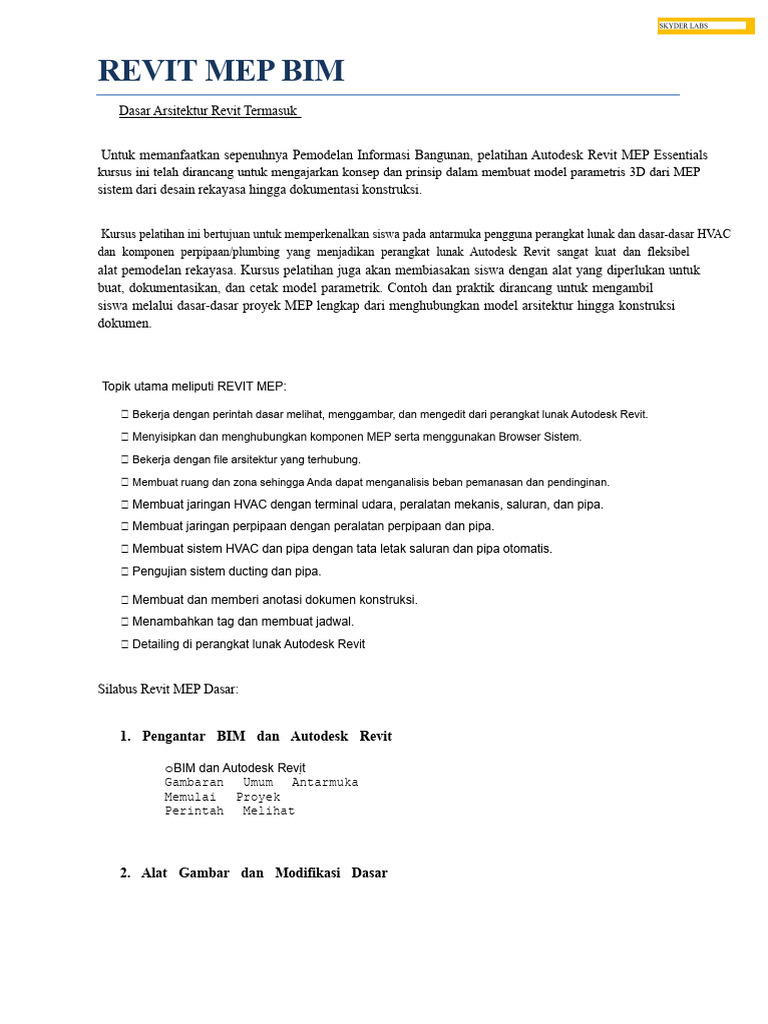 Silabus Revit Bim | PDF