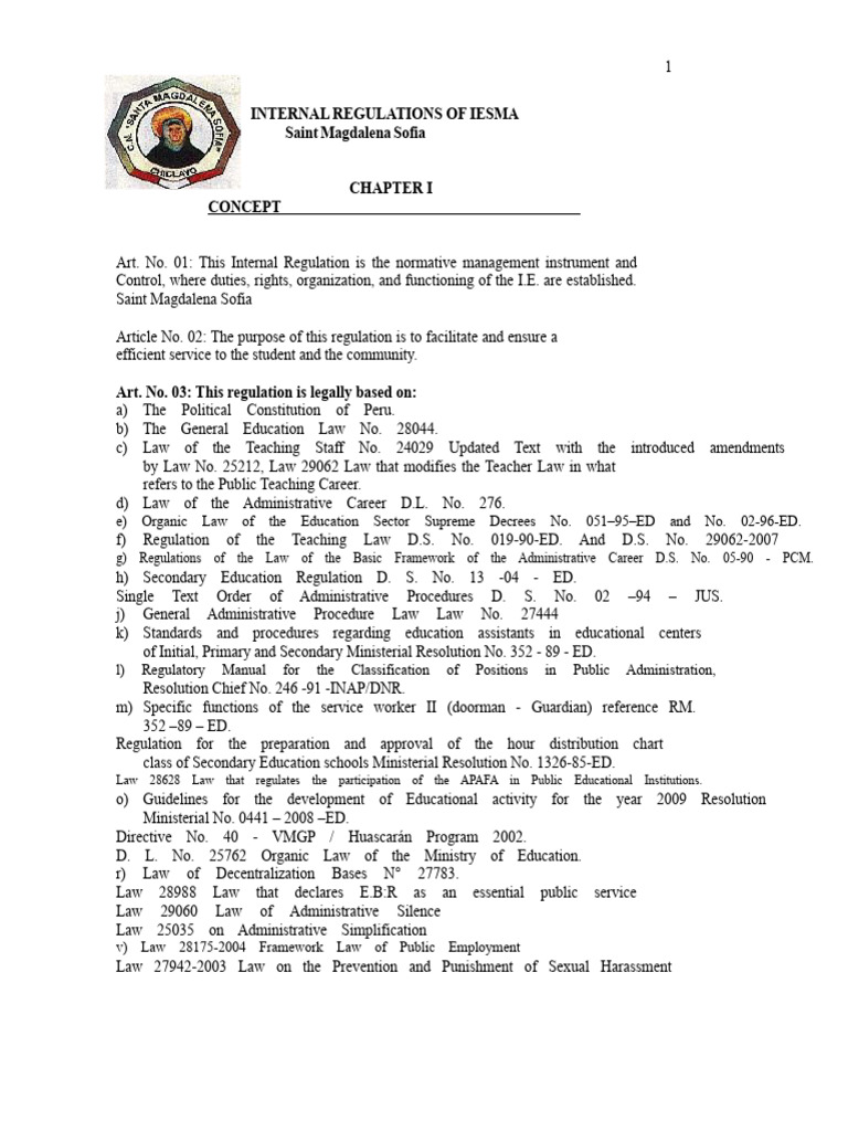 Internal Regulations of IESMA Overview | PDF | Teachers | Libraries