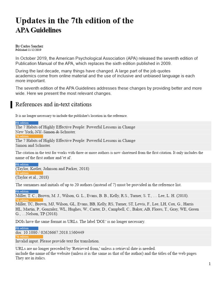 Key Changes in 7th Edition APA Guidelines | PDF | Apa Style | Paragraph
