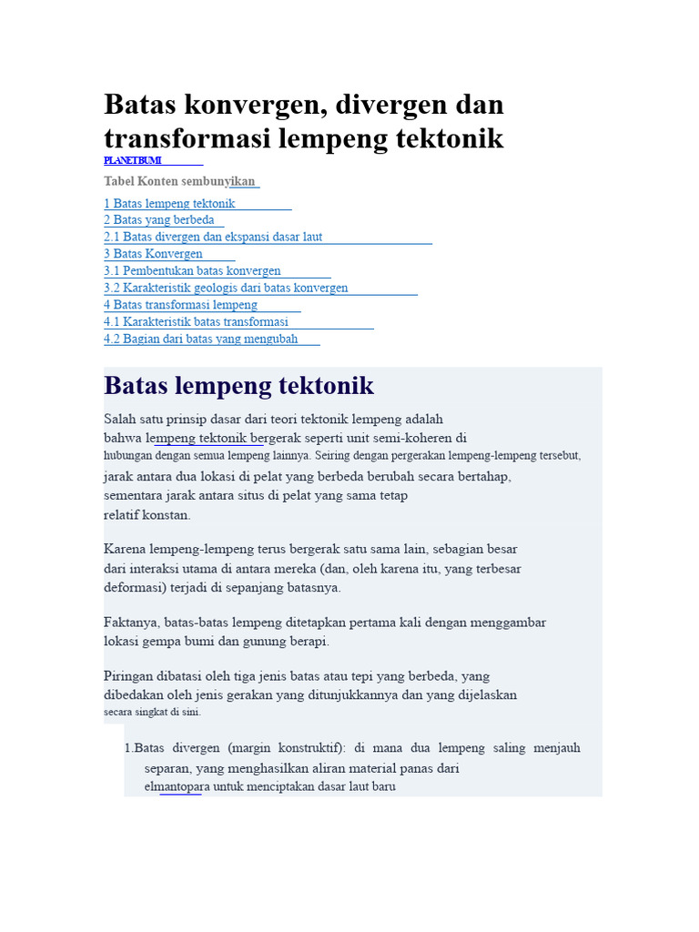 Batas Divergen Lempeng Tektonik | PDF