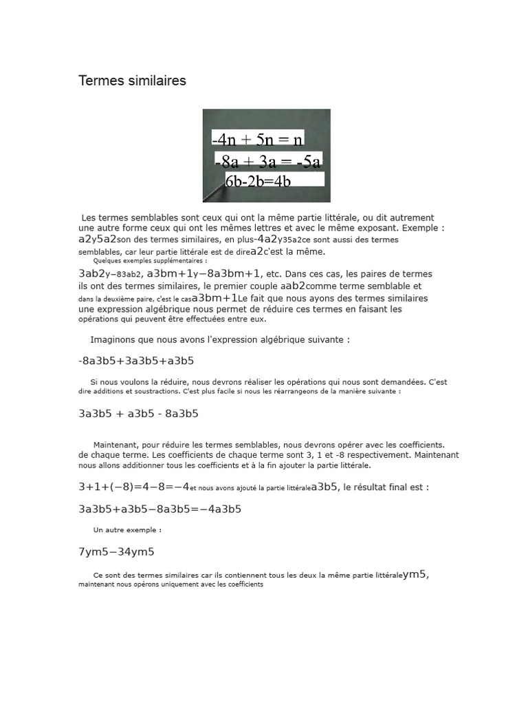 Réduction des termes semblables | PDF | Mathématiques | Arithmétique