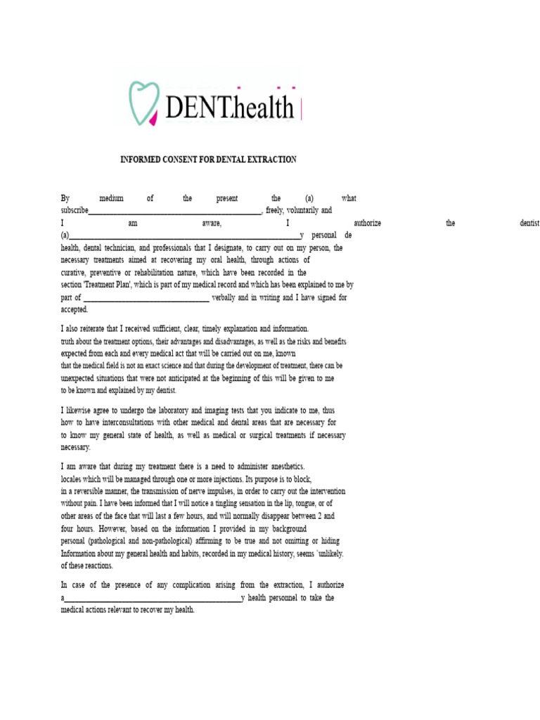 Dental Extraction Consent Form | PDF | Informed Consent | Dentist