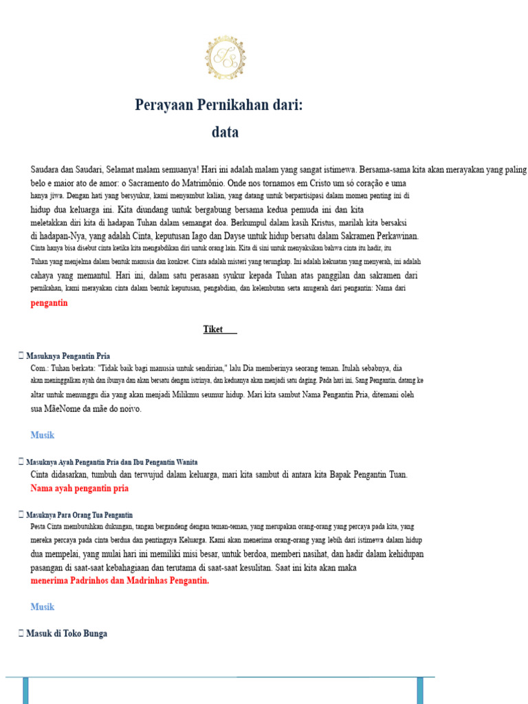 Skrip Pernikahan Tanpa Misa | PDF